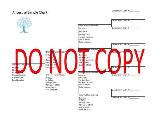 Ancestral Simple Chart - Digital, Printable, PDF and Microsoft Excel ...
