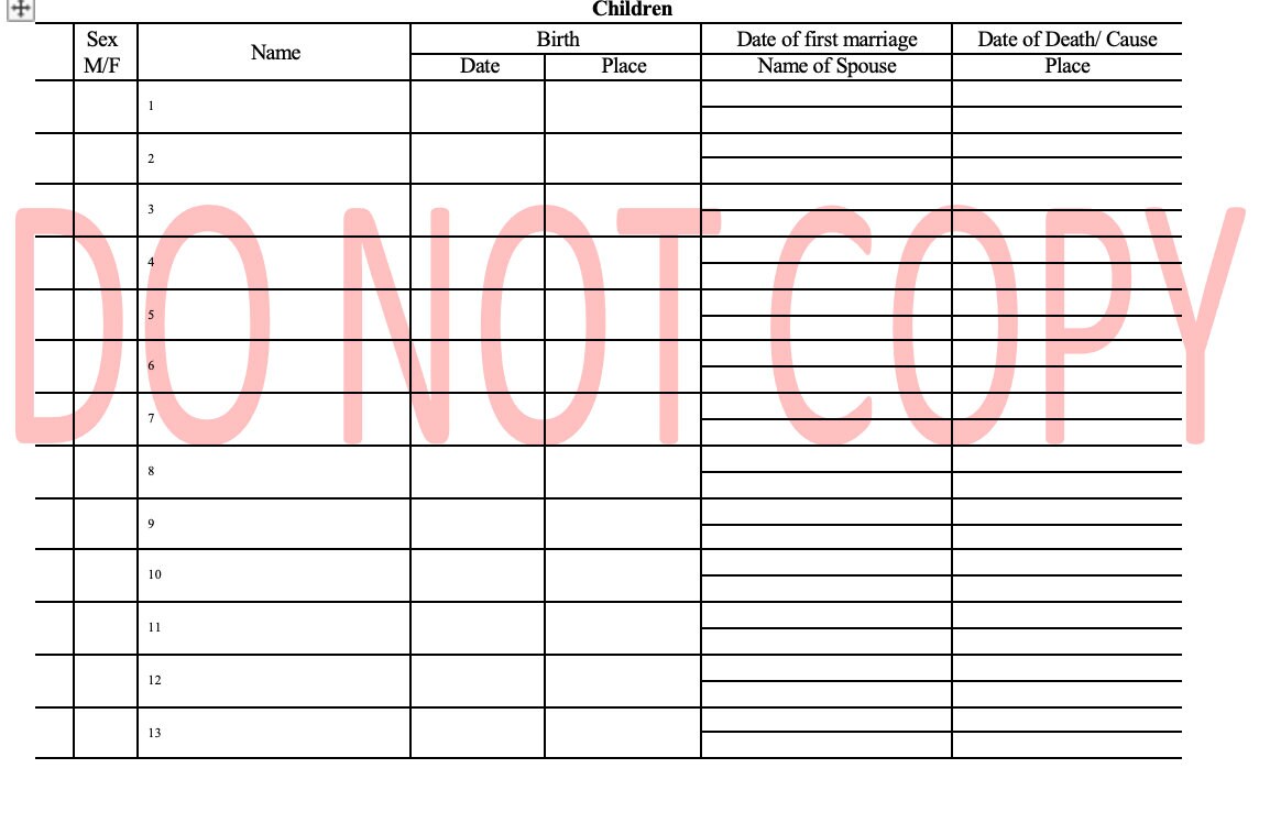 Family Data Sheets - Digital, Printable, PDF and Microsoft Word ...