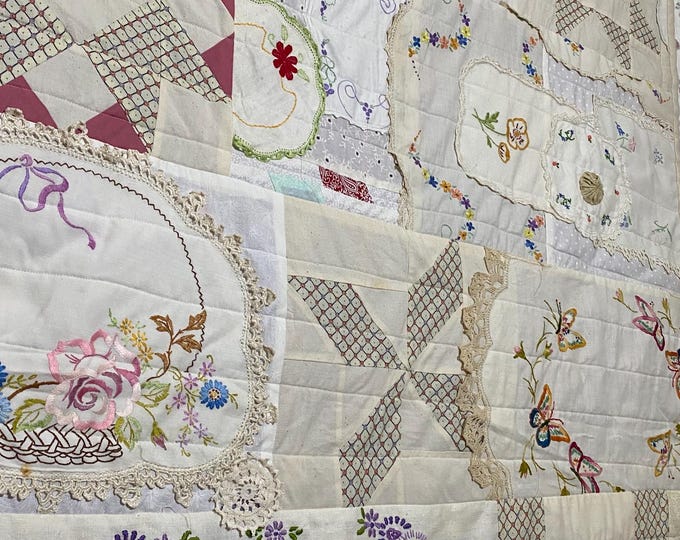 Vintage Style Doily Quilt With Embroidered Found Pieces - Stunning One ...