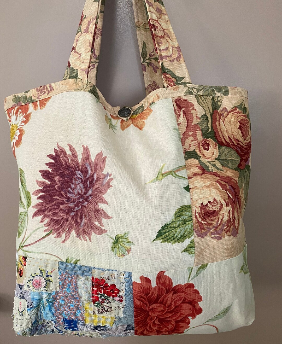 Patchwork Upholstery Linen, Beach Bag, Recycled With Denim Slow ...