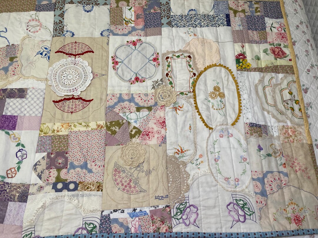 Vintage Style Doily Quilt With Embroidered Found Pieces - Stunning One ...