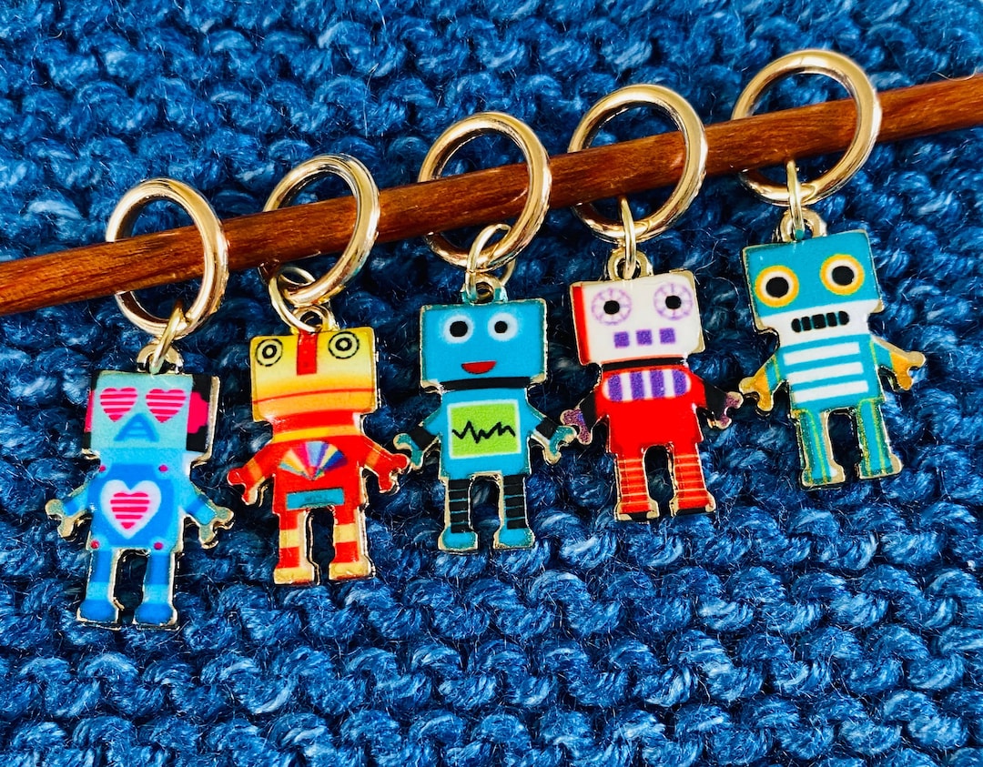 Robot Stitch Marker Set, Enamel Robot Charm Progress Marker for Knit or ...