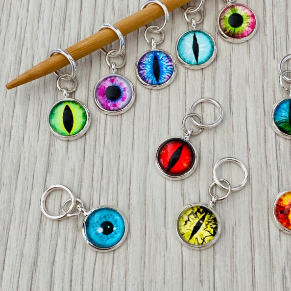 Cats Eye Stitch Marker Set 10 Silver Plated Glass Dome | Etsy