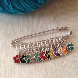Dog Paw, Cat Paw Stitch Marker Set, 12 Snag Free Animal Paw Rainbow ...