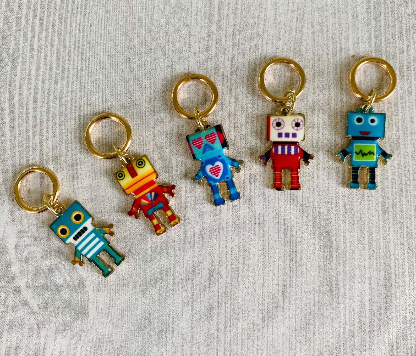 Robot stitch marker set enamel robot charm progress marker | Etsy