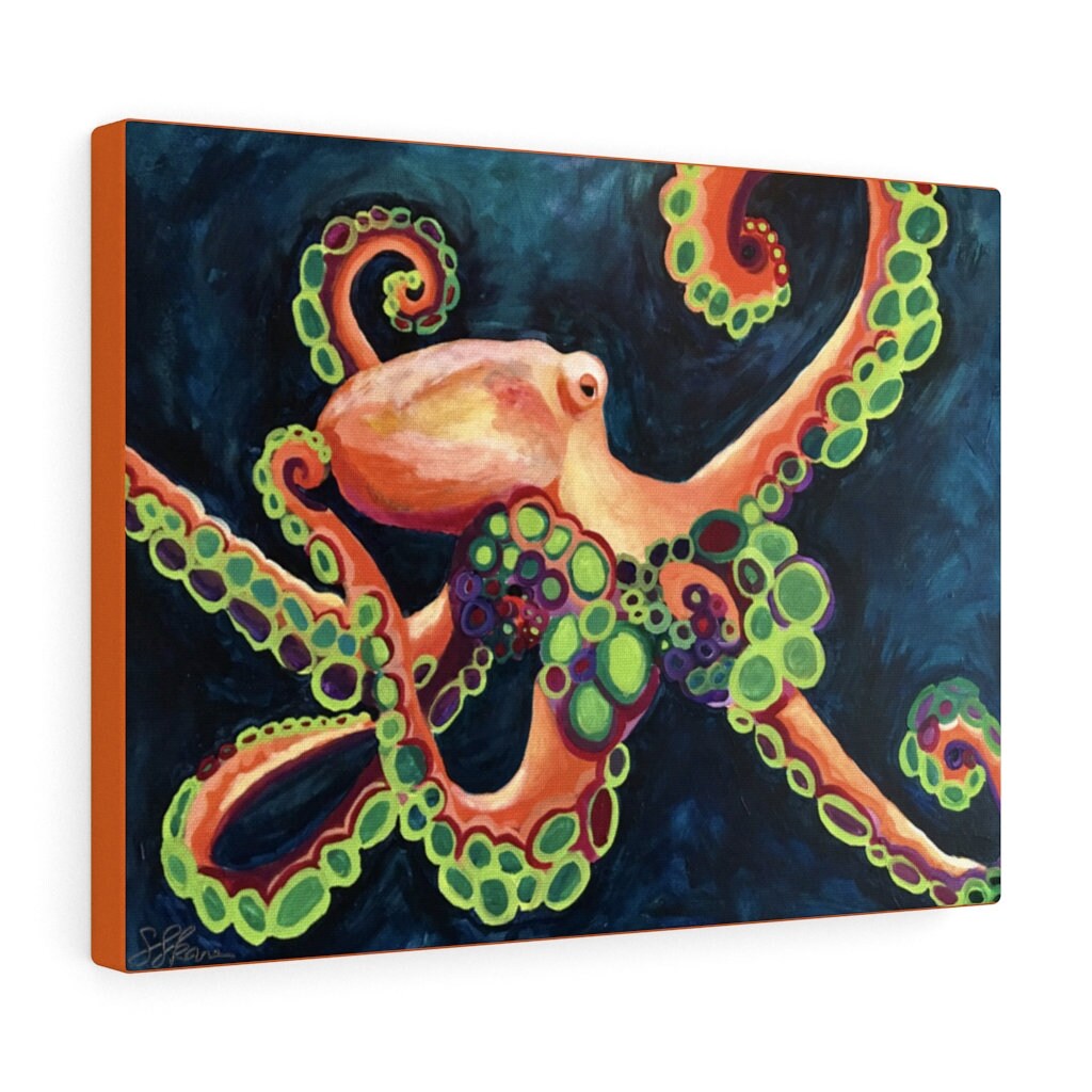 Swimming Octopus, Canvas Gallery art print, beach house decor, octopus ...