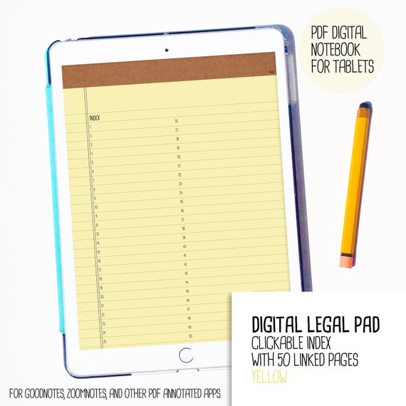 Digital Yellow Legal Notepad for tablet planners Tabbed | Etsy