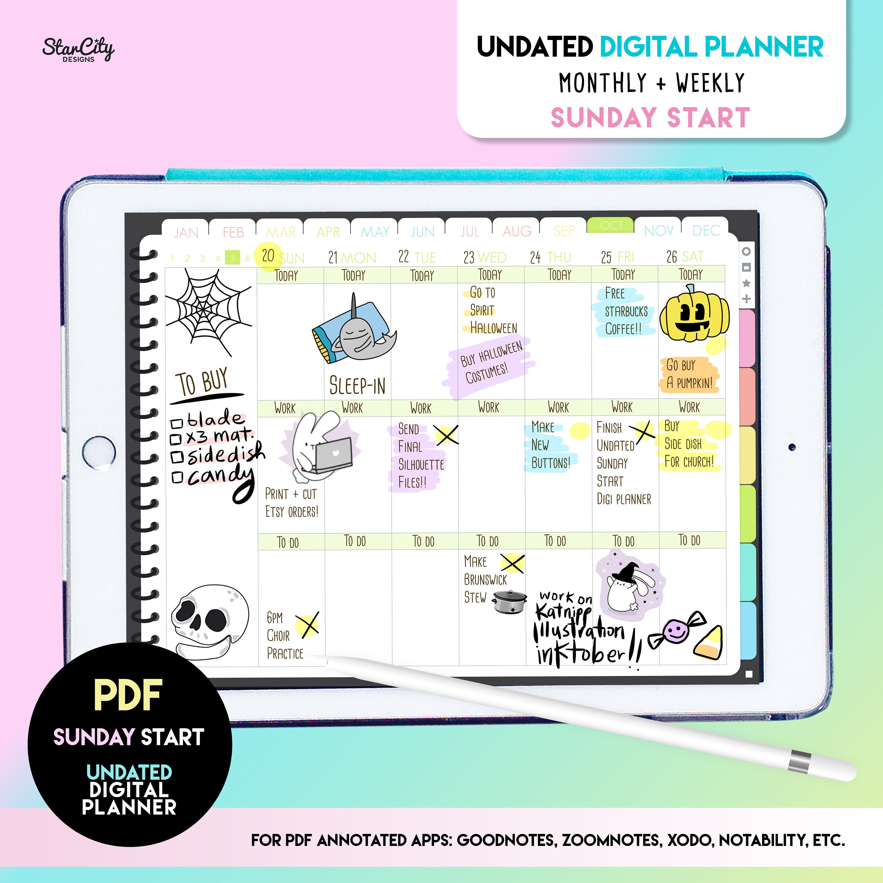 Landscape Digital Undated Planner hyperlinked ipad planner Kids Planner ...