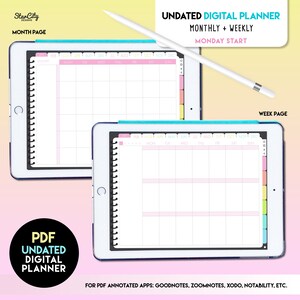Monday Start Undated Digital Planner, Landscape Digital Undated Planner ...