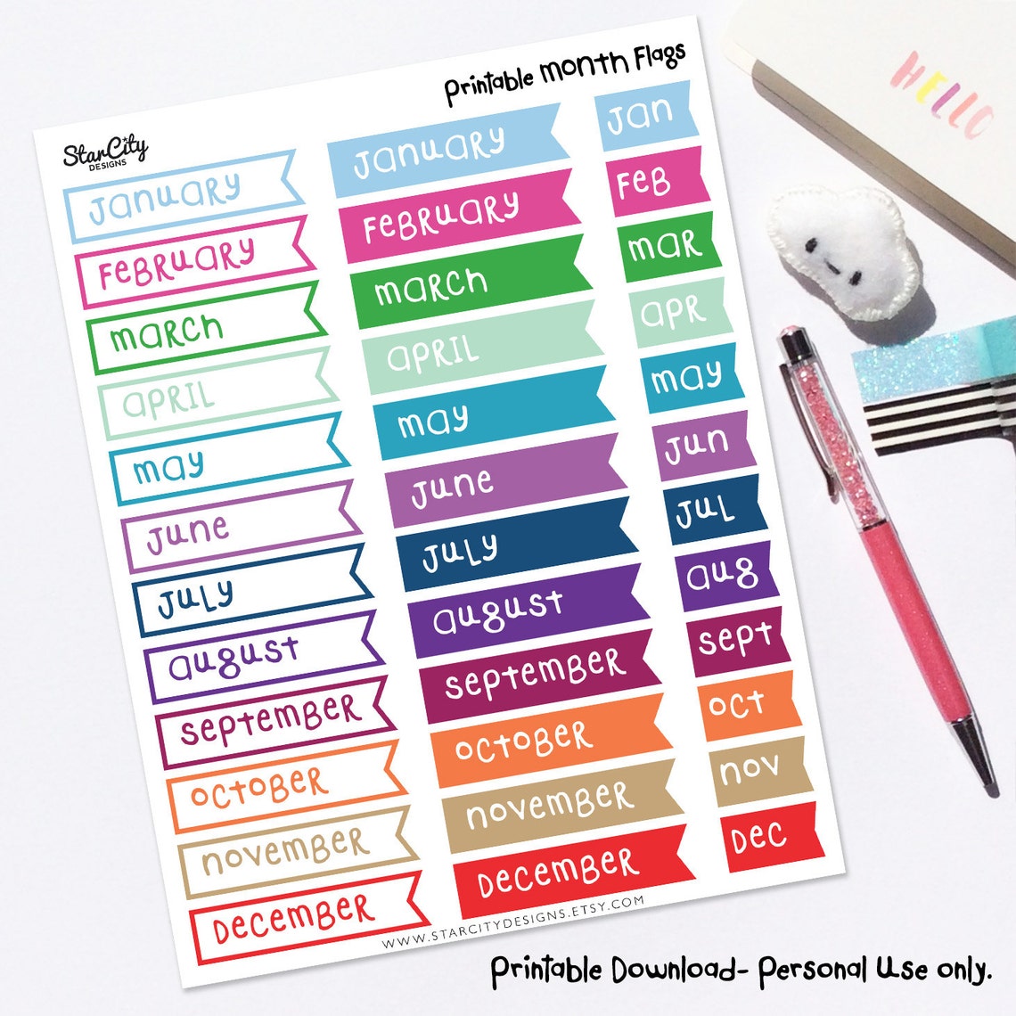 Printable Month Stickers Printable Planner Stickers Planner | Etsy