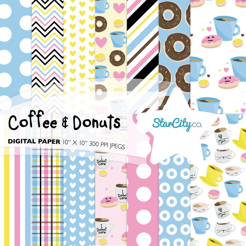Coffee Clipart Donut Clip Art Coffee Mug Graphics Goodnotes | Etsy