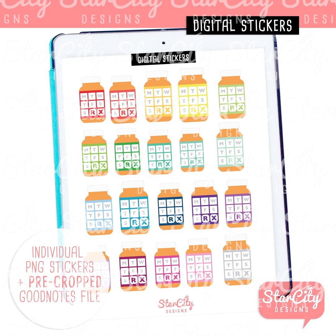 Medicine Tracker Stickers Pre-cropped for Goodnotes, Med Sticker Pngs ...