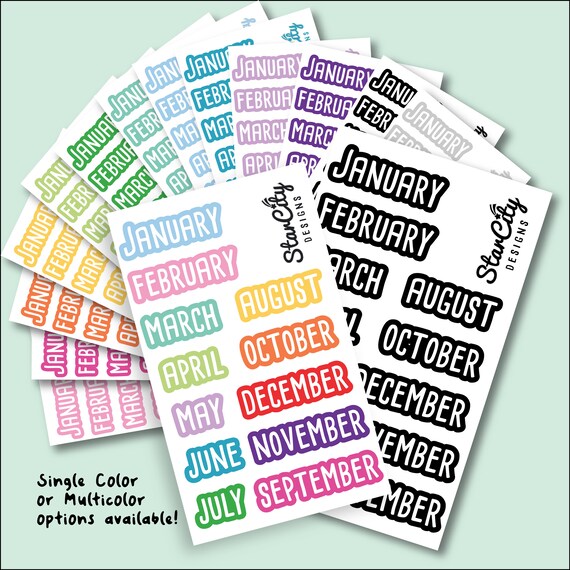 Month Stickers Multicolor Calendar Stickers Month Banner - Etsy