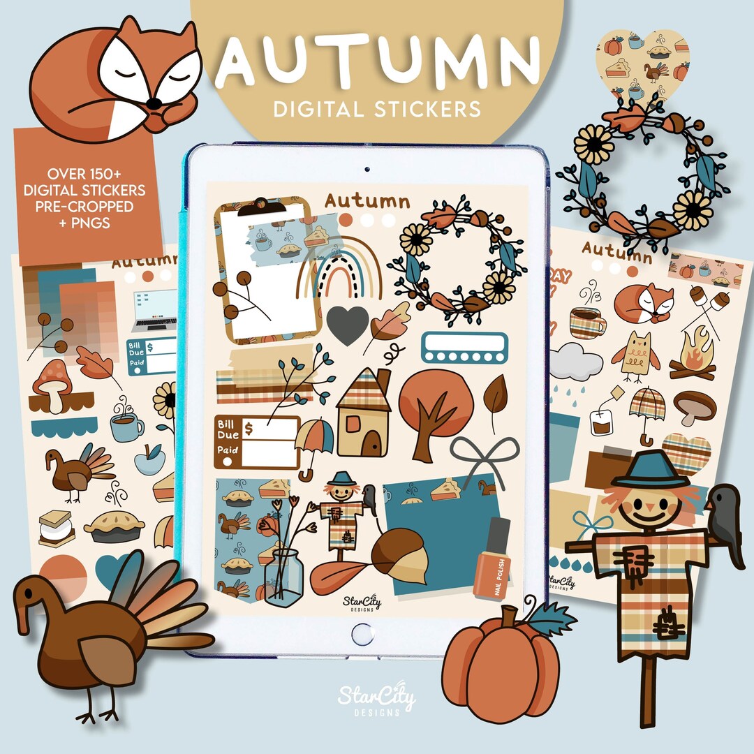 Autumn Digital Stickers Fall Goodnotes Weekly Stickers Hand - Etsy