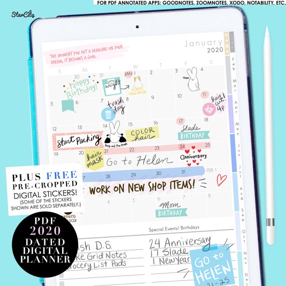 2020 Dated Digital Planner PDF Annotated Apps Digi Planner | Etsy