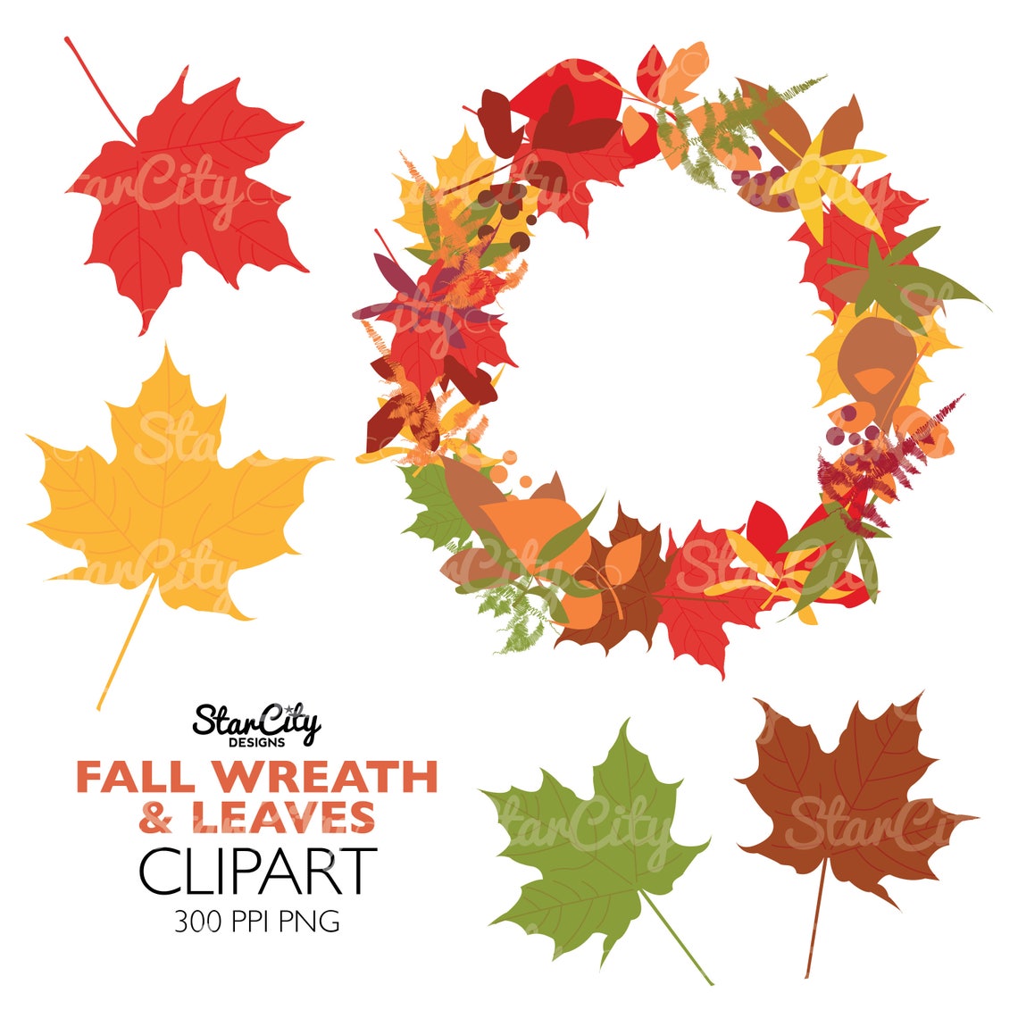 Wreath Clipart Fall Clipart Autumn Clipart Foliage Wreath | Etsy