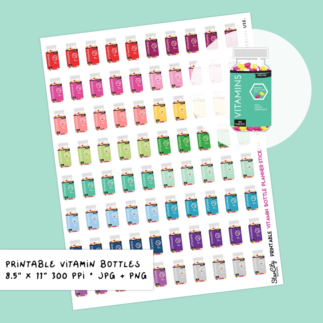 Printable Vitamin Stickers, Vitamin Reminder Stickers for Bullet ...