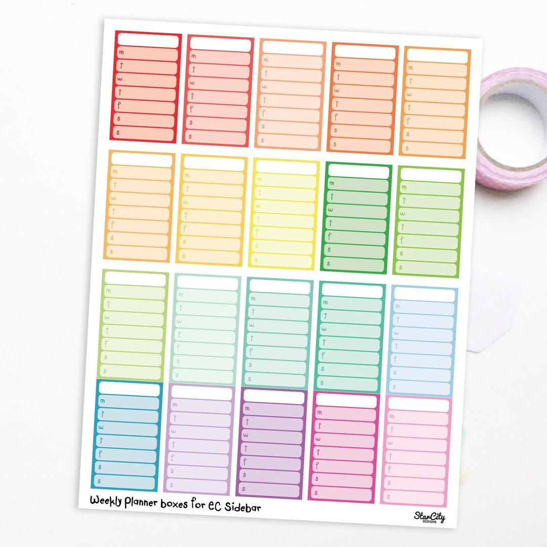 Printable Weekly Planner Boxes for EC Sidebar, Planner Stickers, Meal ...