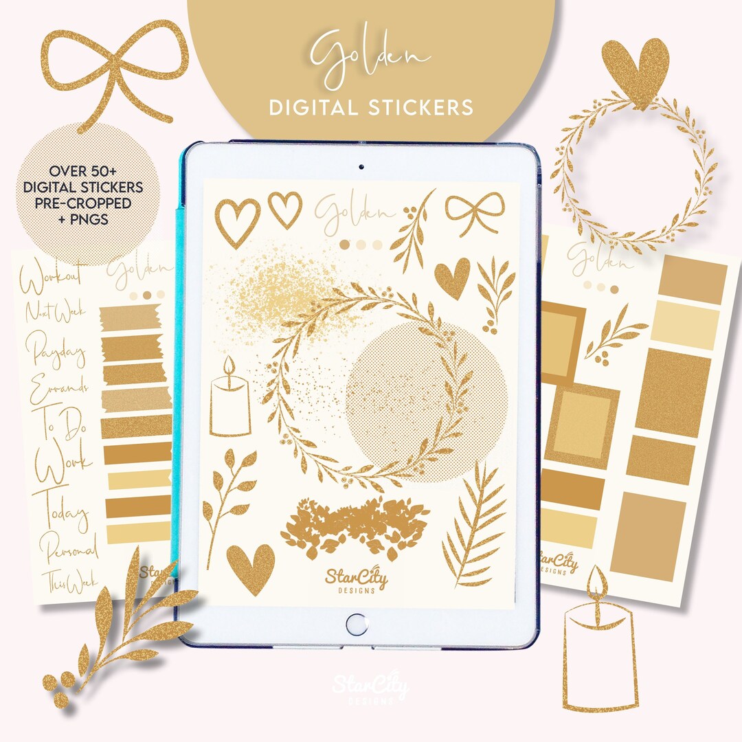 Golden Stickers Pre-cropped for Goodnotes, Assorted Gold Png Stickers ...
