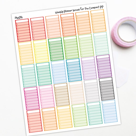 Printable Weekly Planner Boxes for Compact PP Planner - Etsy