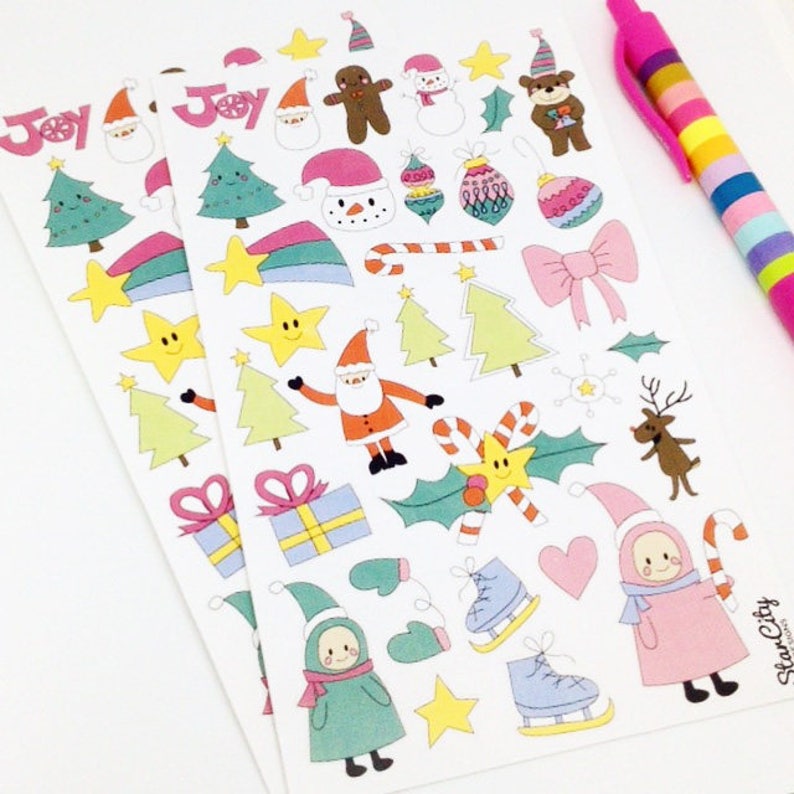 Happy Christmas Stickers Holiday Stickers Hand drawn | Etsy