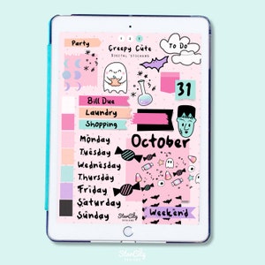 Creepy Cute Digital Stickers, Halloween Goodnotes Weekly Stickers, Hand ...