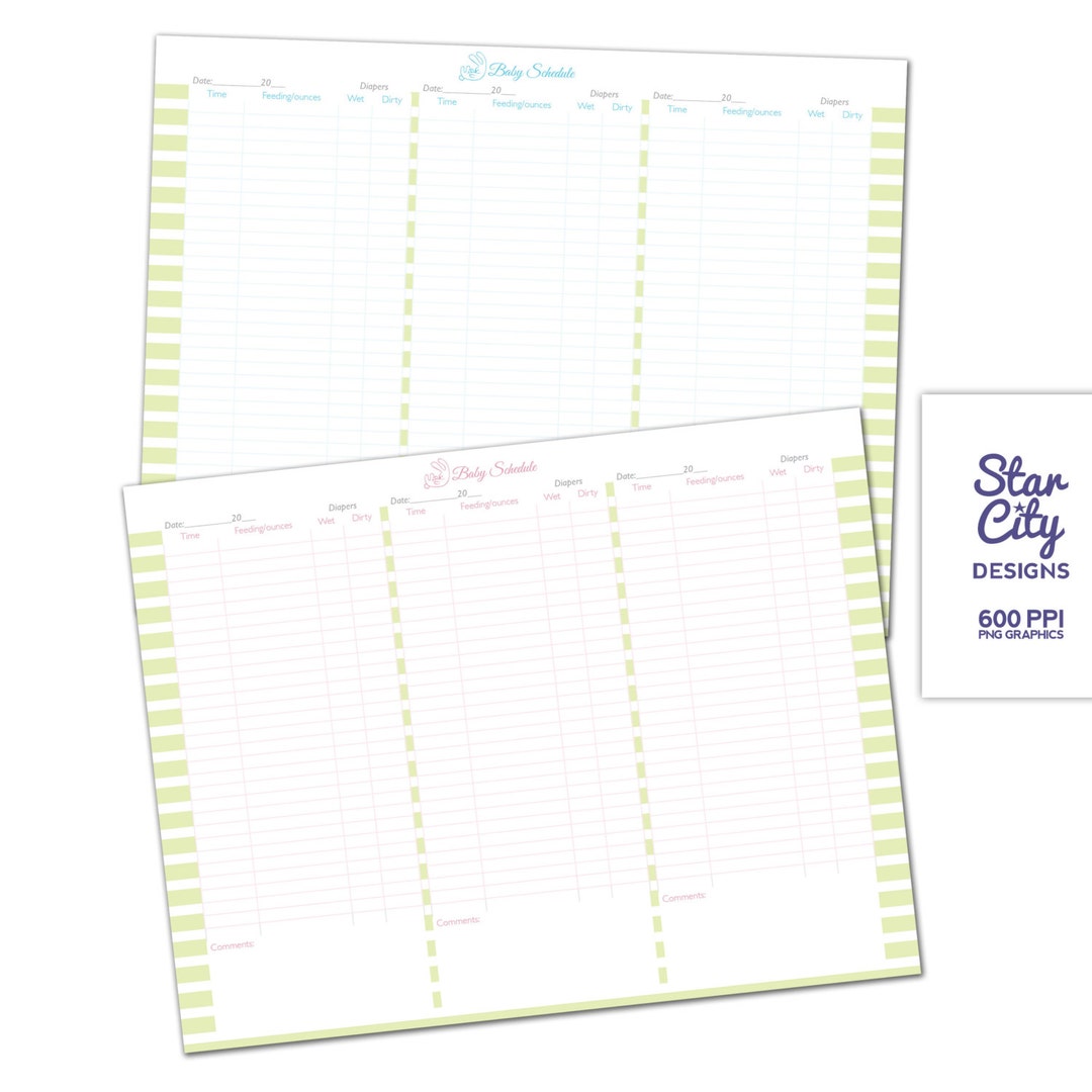 Baby Schedule Chart, Baby Feeding Chart, Diaper Changing Schedule ...