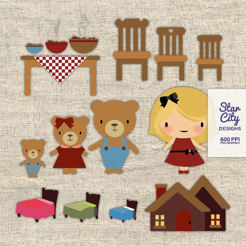 Goldilocks and the Three Bears Clip Art for Scrapbooking - Etsy