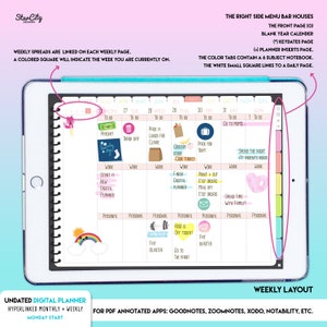 Monday Start Undated Digital Planner, Landscape Digital Undated Planner ...