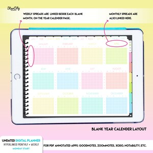 Monday Start Undated Digital Planner, Landscape Digital Undated Planner ...