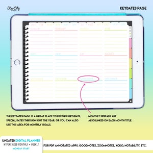 Monday Start Undated Digital Planner, Landscape Digital Undated Planner ...