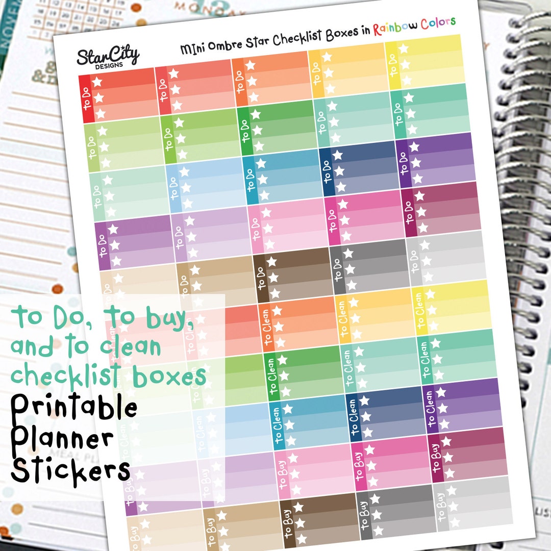Printable to Do Stickers Planner Stickers Ombre Checklist - Etsy