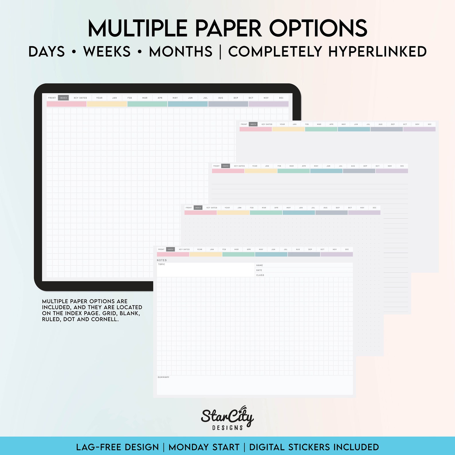 Undated Digital Landscape Planner, Hyperlinked Tabs, Note Shelf Planner ...