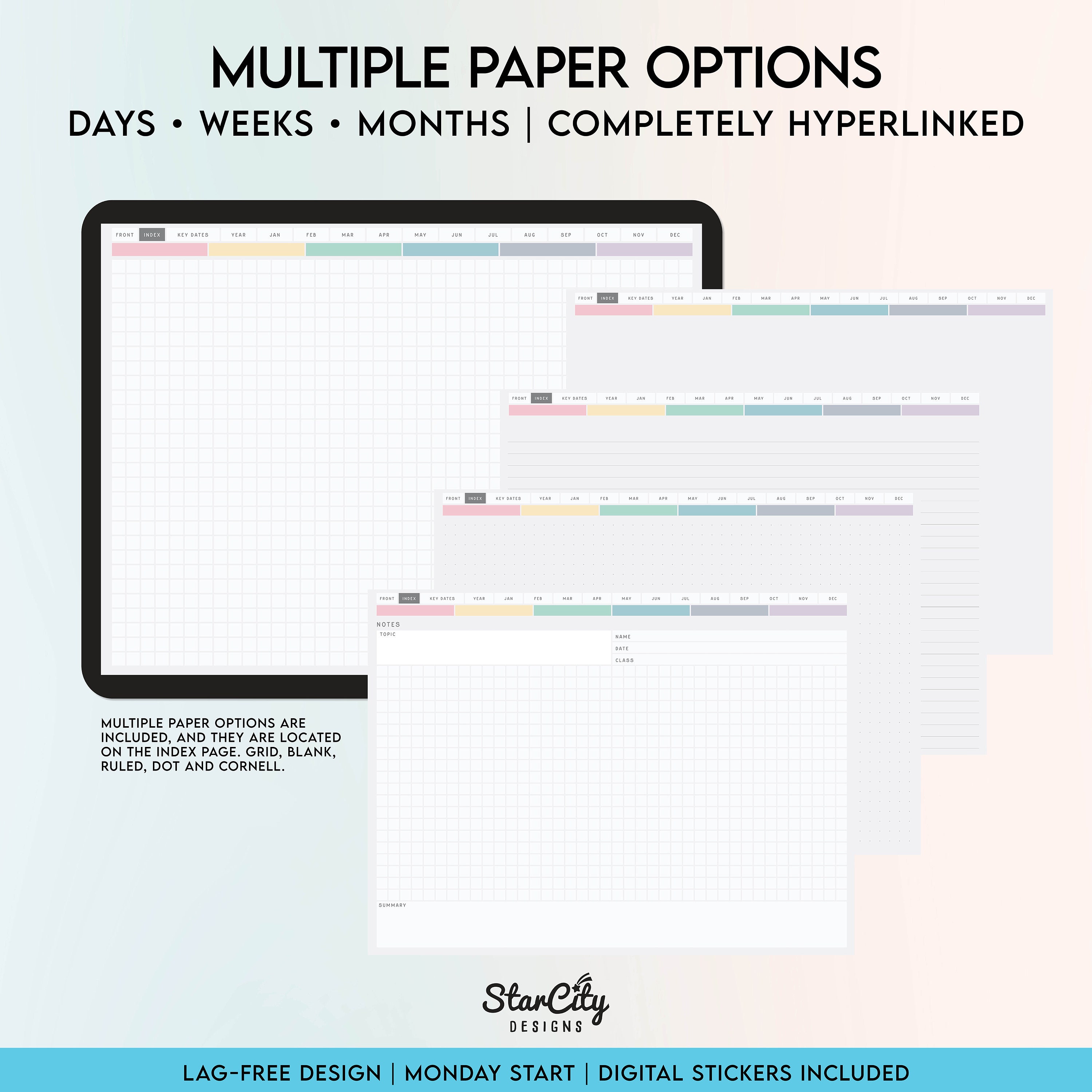 Undated Digital Landscape Planner, Hyperlinked Tabs, Note Shelf Planner ...