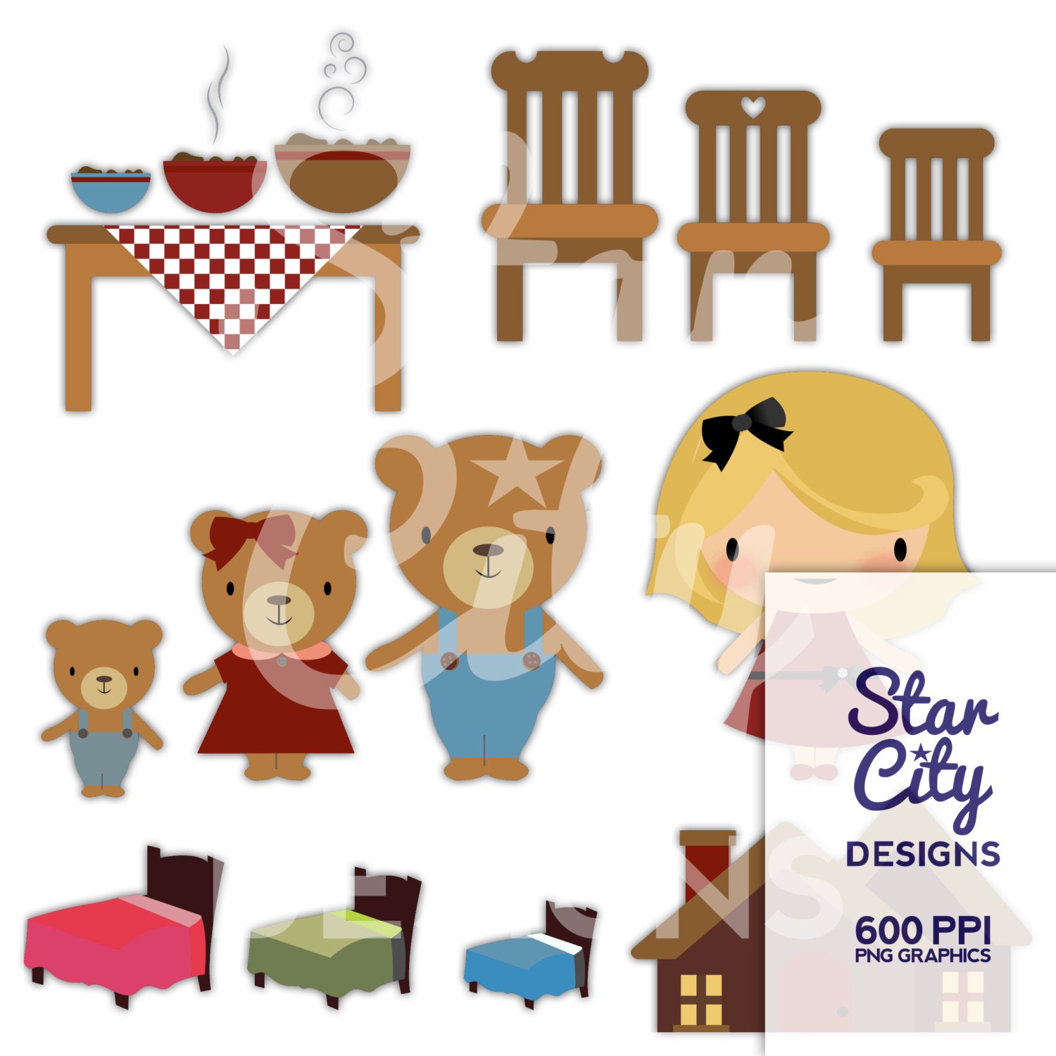 Goldilocks and the Three Bears Clip Art for Scrapbooking - Etsy