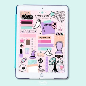 Creepy Cute Digital Stickers, Halloween Goodnotes Weekly Stickers, Hand ...