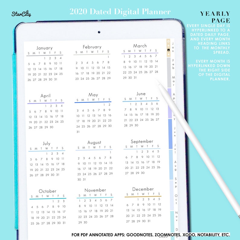 2020 Dated Digital Planner PDF Annotated Apps Digi Planner | Etsy