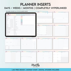Undated Digital Landscape Planner, Hyperlinked Tabs, Note Shelf Planner ...