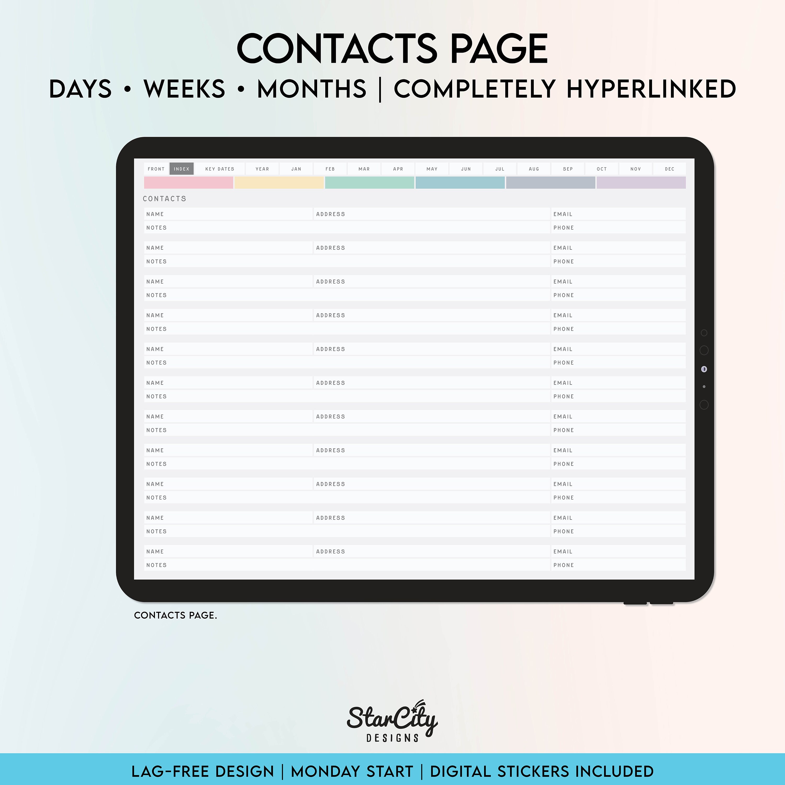 Undated Digital Landscape Planner, Hyperlinked Tabs, Note Shelf Planner ...