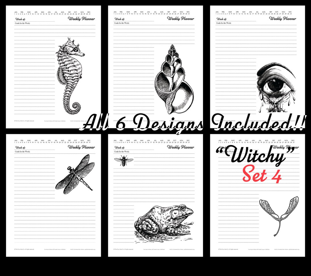 Witchy Planner Printable Insert, Coloring Graphic Pages for Planner ...