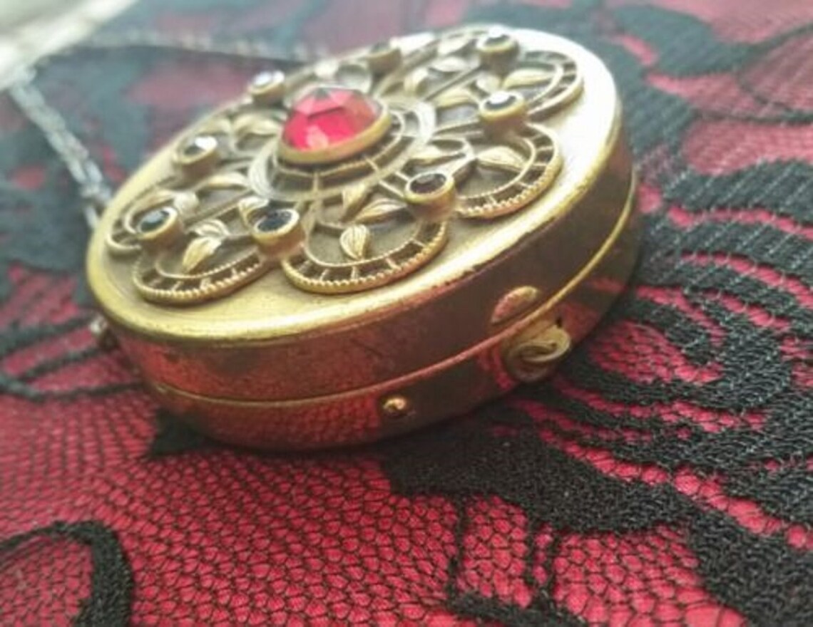 ANTIQUE French Cosmetic Compact Case Purse With Jeweled Rhinestones ...