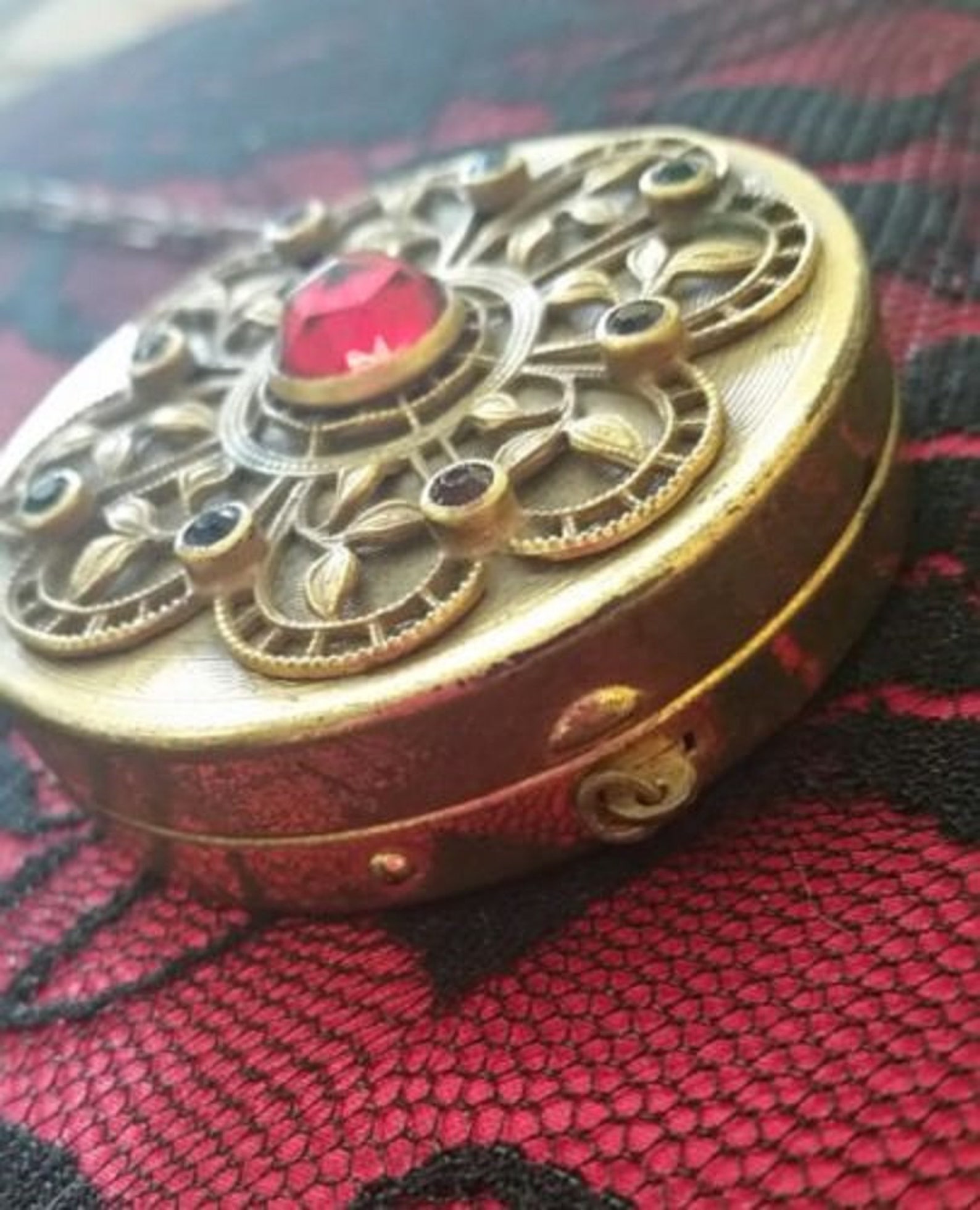 ANTIQUE French Cosmetic Compact Case Purse With Jeweled Rhinestones ...