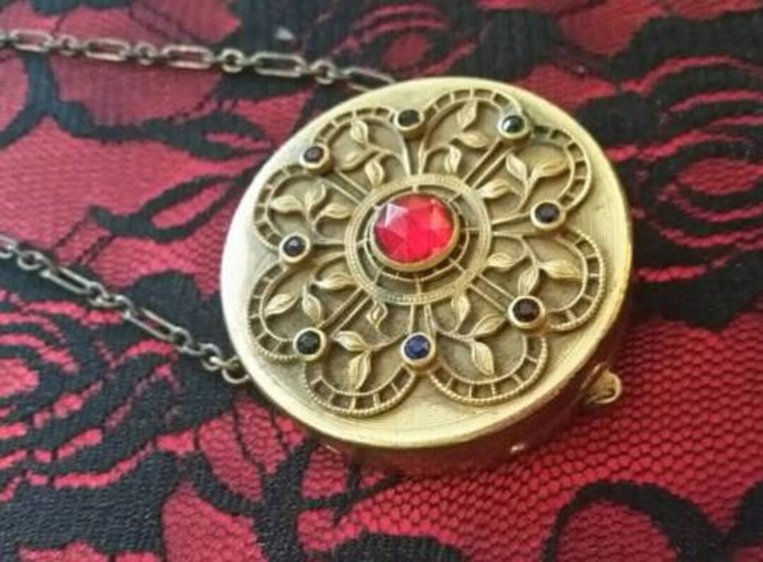 ANTIQUE French Cosmetic Compact Case Purse With Jeweled Rhinestones ...