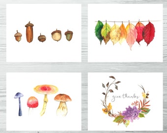 Fall Leaves Note Card Autumn Watercolor Stationary Set - Etsy