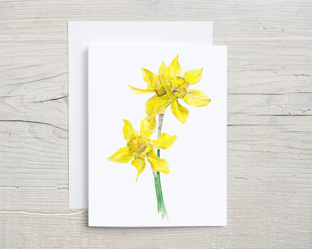 Daffodil Card – Watercolor Hand-painted Floral Artwork, Spring Nature ...