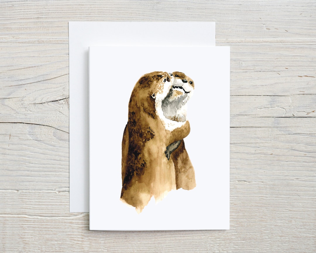Watercolor Otter Hug Card - Cute Love Card, Anniversary Card, Valentine ...
