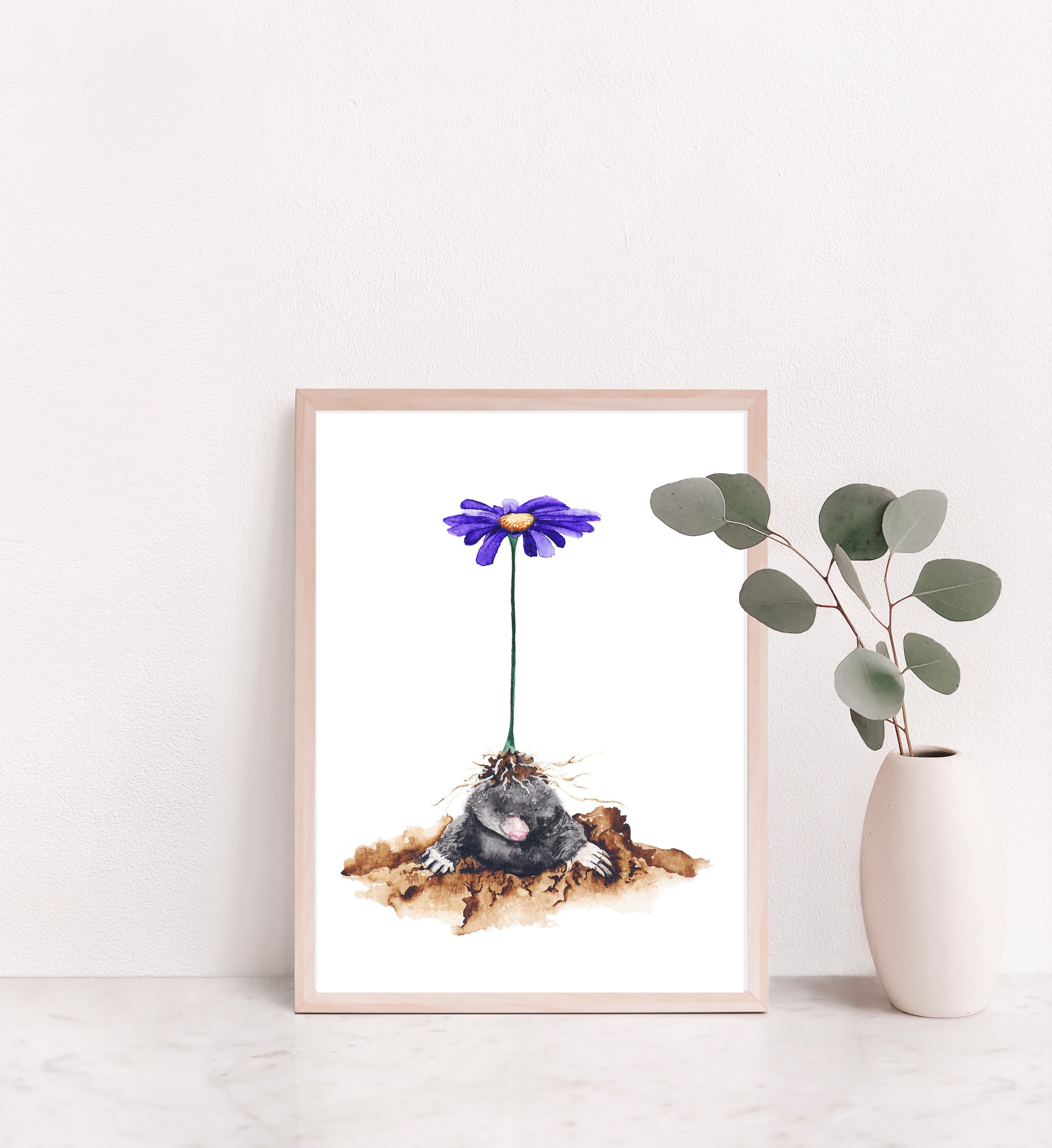 Mole Decor, Woodland Wall Art, Nature Watercolor, Mole Painting ...