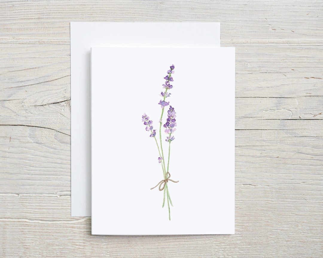 Lavender Watercolor Card - Botanical Stationary - Purple Flower ...