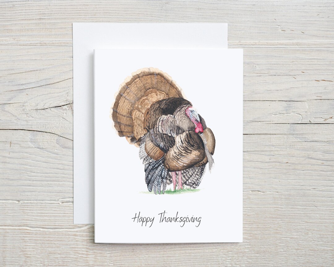 Happy Thanksgiving Card - Elegant Hand-painted Turkey Greeting Card for ...