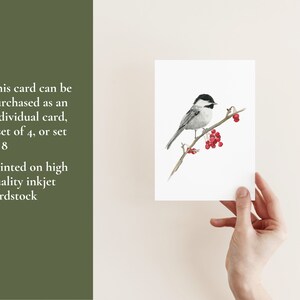 Chickadee Note Card - Holiday Greeting Card Set - Bird Greeting Card - Winter Stationary - Bird ...